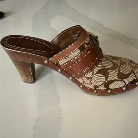 Coach | Shoes | Coach Brown And Tan Mules With Medium Heel | Poshmark